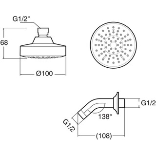 F40010-CHADY หัวฝักบัวก้านแข็ง ขนาด 100 mm แบบ 1 ฟังก์ชั่น (พร้อมก้าน ...