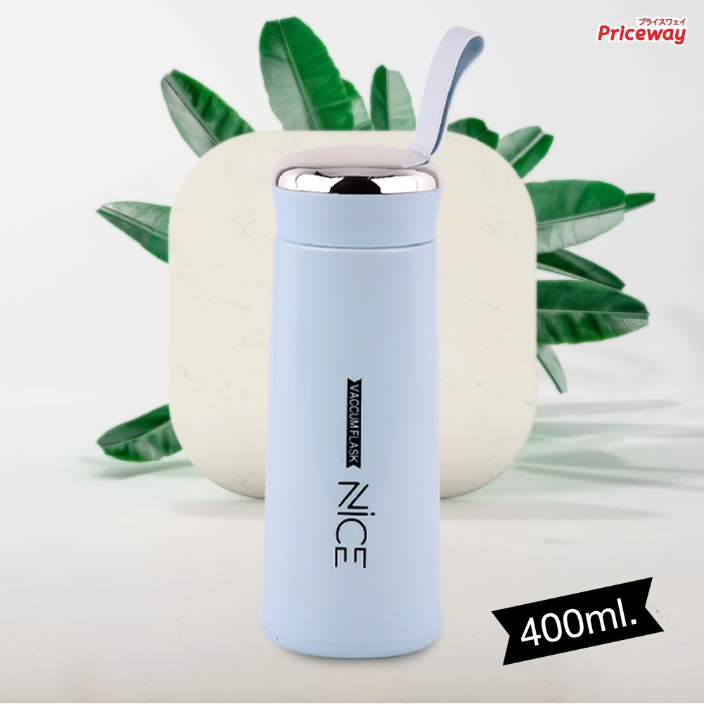 แก้วน้ำ มีฝาปิด กระบอก ขนาด 400ML ลาย NICE ด้านในเป็นแก้ว มีสายคล้องแบบพกพา 4 สีสัน ขนาด 400ML ...