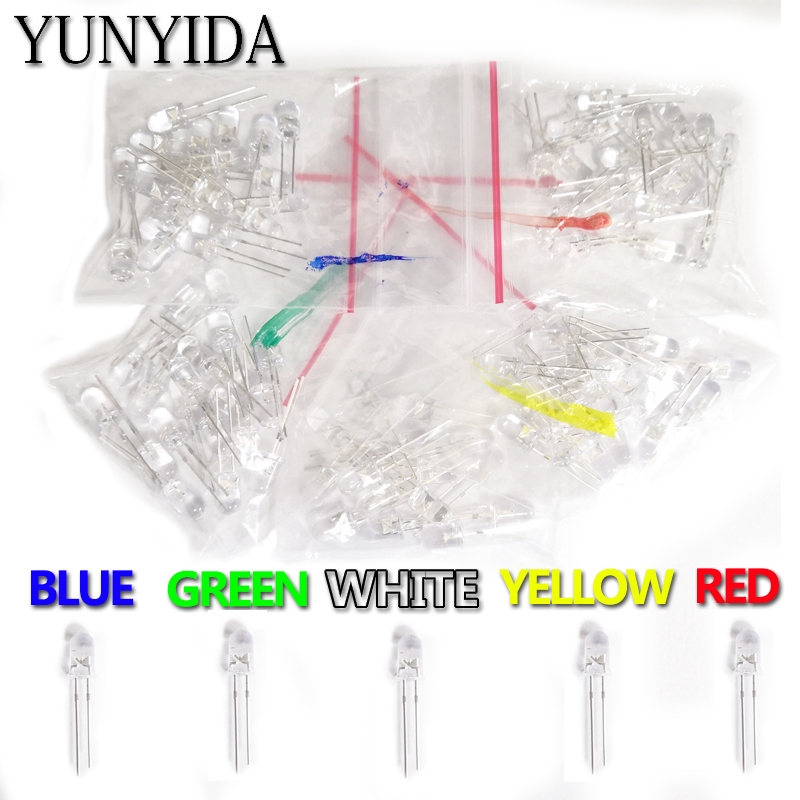 100pcs＝5value x 20pcs F5 5MM Round LED Light Assorted Kit DIY LEDs Set ...