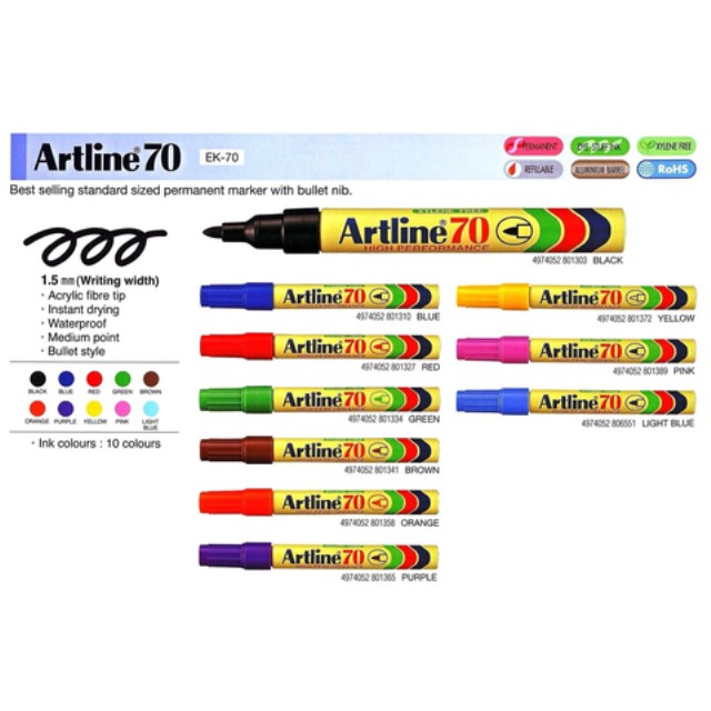 Artline ปากกาเคมี มาร์คเกอร์ เมจิก อาร์ทไลน์ EK-70 Marker หัวกลม ขนาด 1 ...