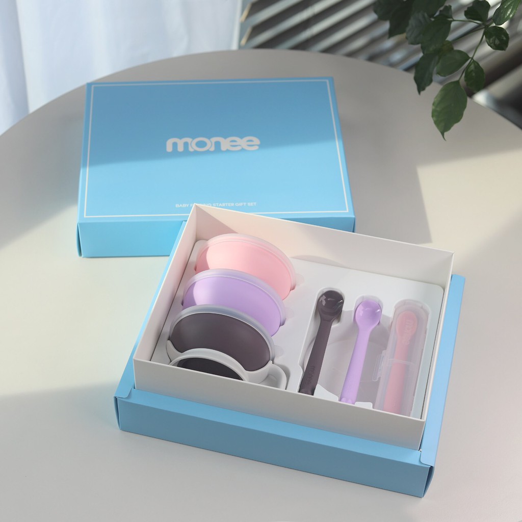 Monee Baby Gift Set ชุดกิฟเซ็ตสำหรับเด็กเล็ก (ชามซิลิโคน x3+ช้อนซิลิโคนx3+กล่องพกพาช้อน+ฝาหัด ...