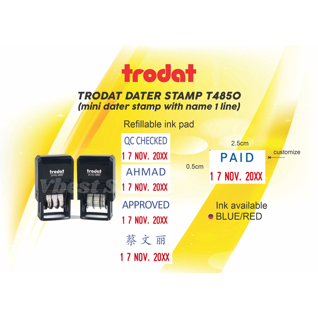 Trodat Self-inked Date Stamp 4750/4850 พร้อมปรับแต่งคํา (รีฟิล) | Shopee Thailand