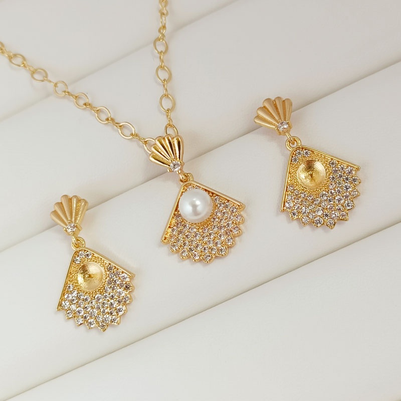 ฝังสีทอง14K ฝังเพทายรูปพัดลมมุกเหนียว S925ต่างหูจี้เครื่องประดับ DIY ทำด้วยมือ | Shopee Thailand