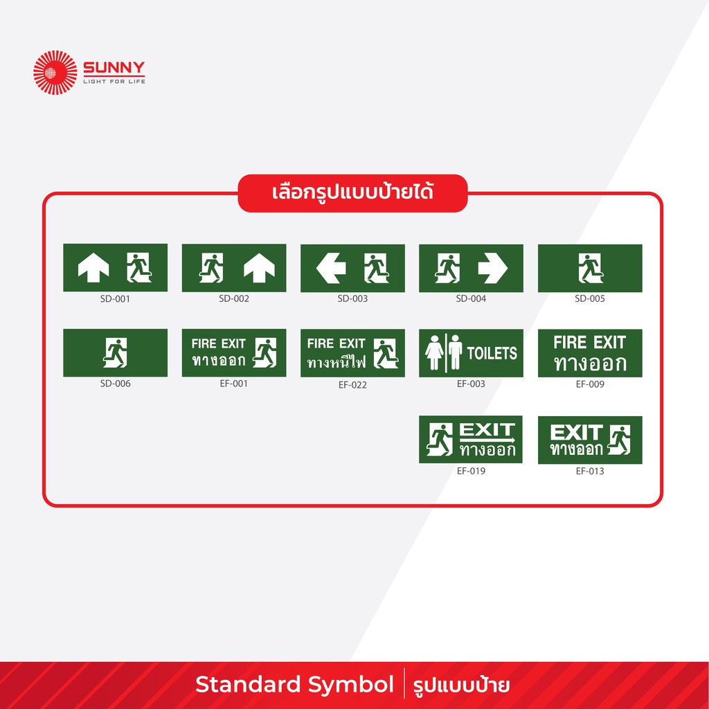 SUNNY Exit Sign Light ป้ายไฟทางออกฉุกเฉิน รุ่น SLS1-10LED/S 1 หน้า (ฝัง ...