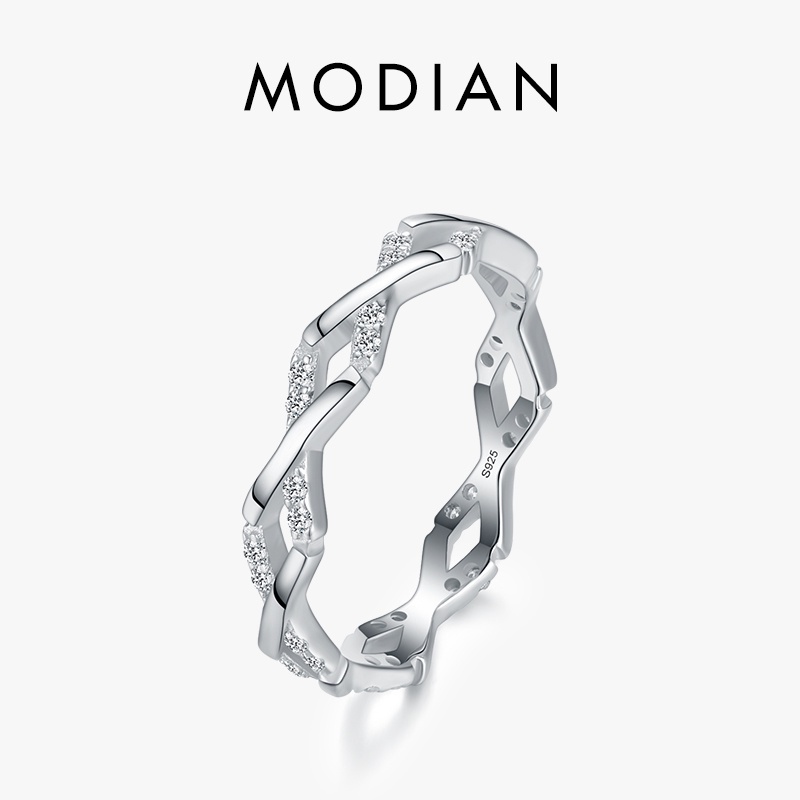 Modian แหวนเงินแท้ 925 ประดับเพทายใส ซ้อนกันได้ เครื่องประดับ สําหรับผู้หญิง ของขวัญแต่งงาน ...