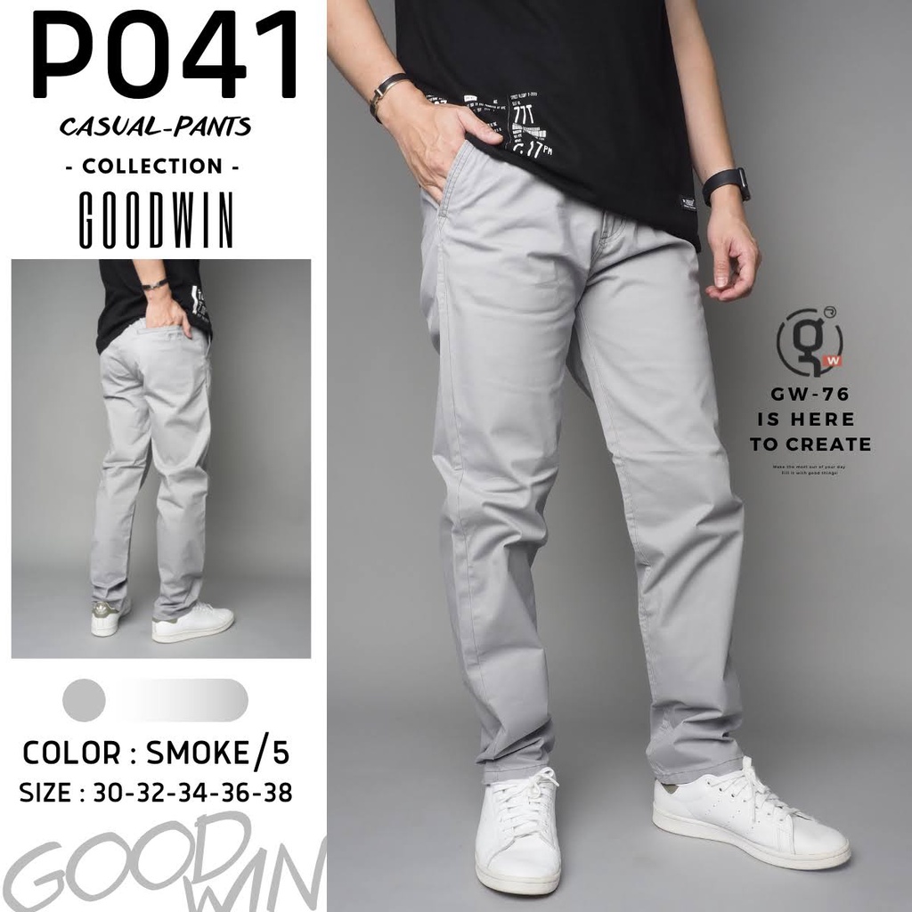 ⚡GW⚡P041 กางเกงขายาว ผู้ชาย เอวสม็อค Easy Pants ผ้ายืด สีพื้นยาว 40-41นิ้ว ไซส์ 30-36 Goodwin ...