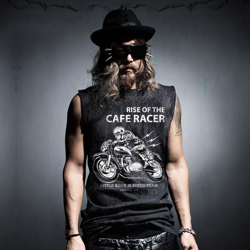 เสื้อยืดแขนกุด little rock ลาย Rise of the cafe racer ผ้าเนื้อนุ่ม ใส่ ...