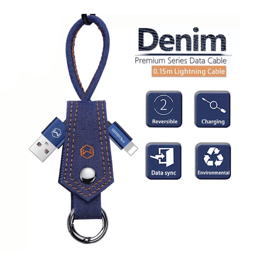 Mcdodo สายชาร์จ Lightning/ Micro USB, Denim Keychain fabric | Shopee ...