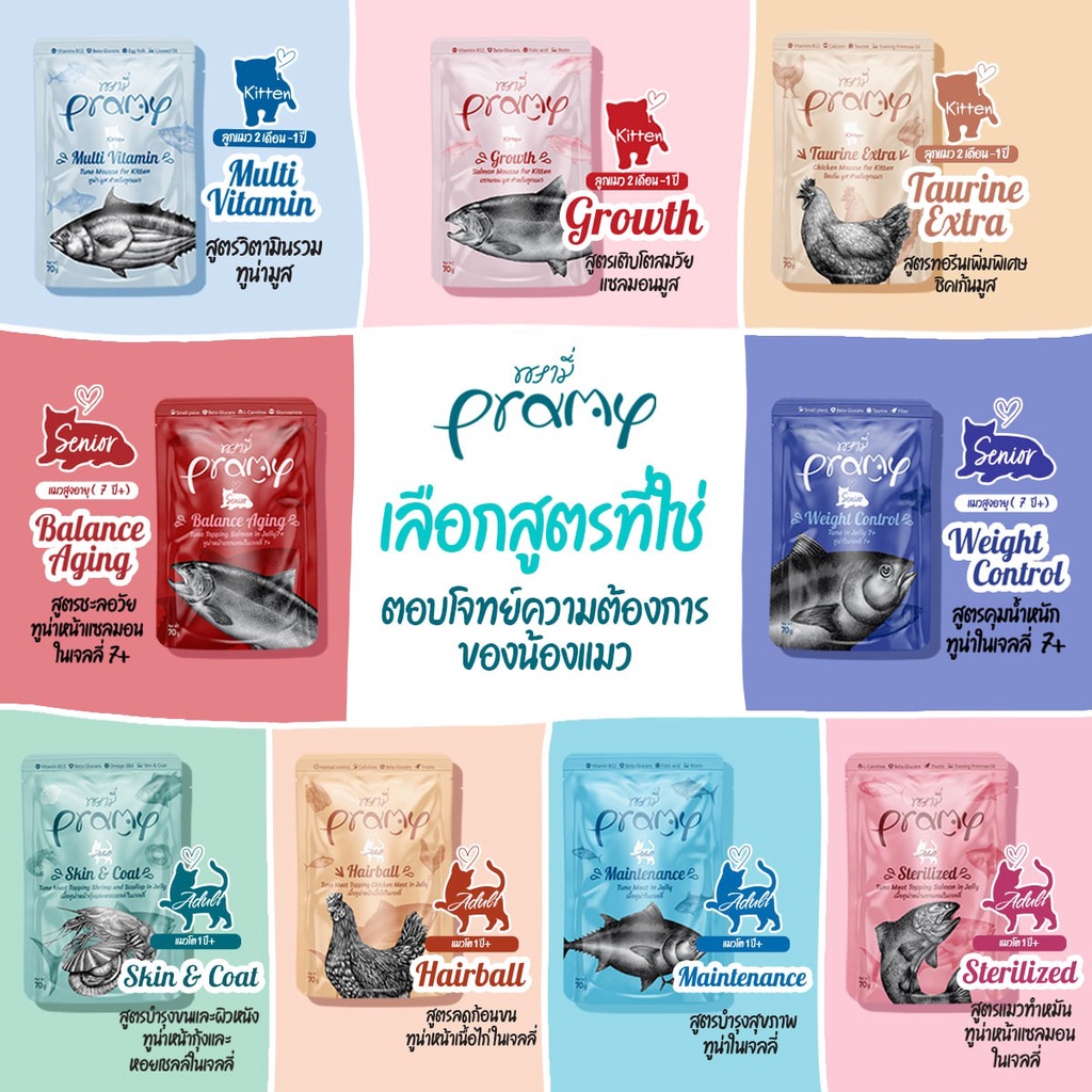Pramy Cat Pouch อาหารเปียกแมว ขนาด 70g. (ราคาต่อซอง) | Shopee Thailand