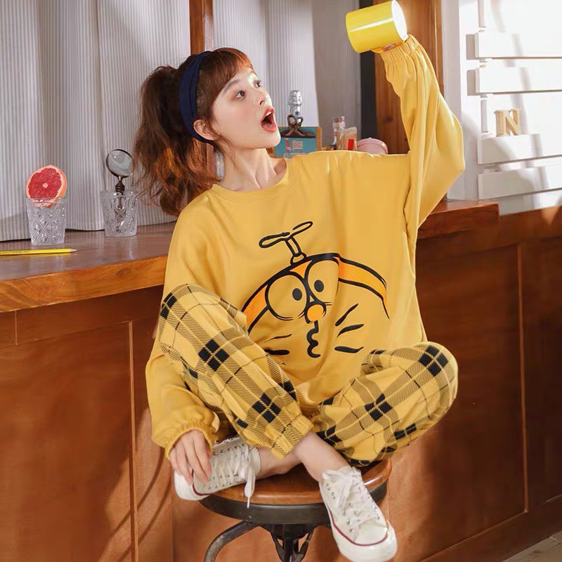 ชุดนอนผู้หญิง พร้อมส่ง เเบบใหม่ลายเกาหลี ลายน่ารัก เสื้อเเขนยาว+ขายาว ...