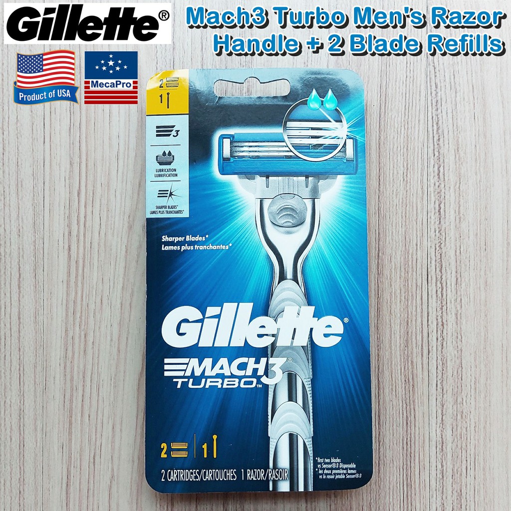 Gillette® Mach3® Turbo™ Men's Razor Handle + 2 Blade Refills ชุดมีดโกน ...