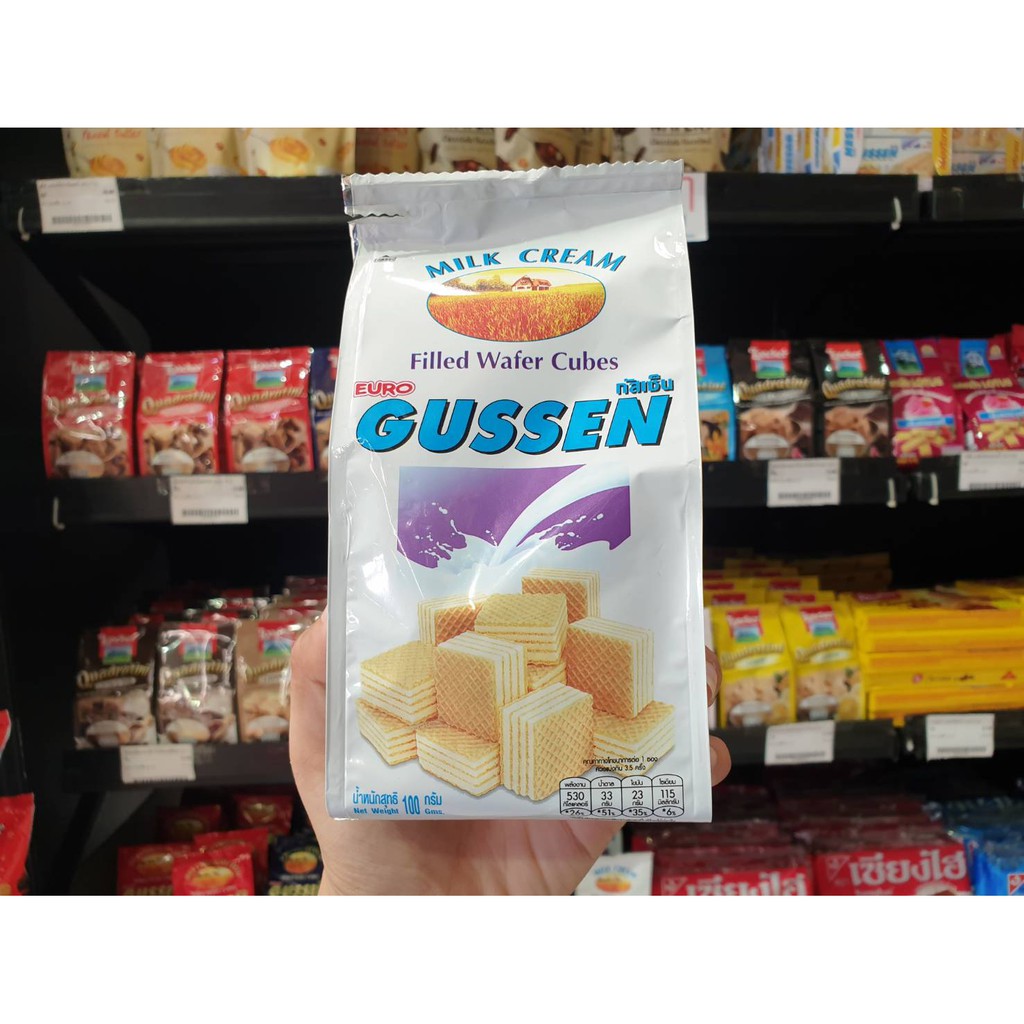 Gussen กัสเซ็น เวเฟอร์สอดใส้ครีม รส นม สีขาว 100 กรัม (3702) | Shopee ...