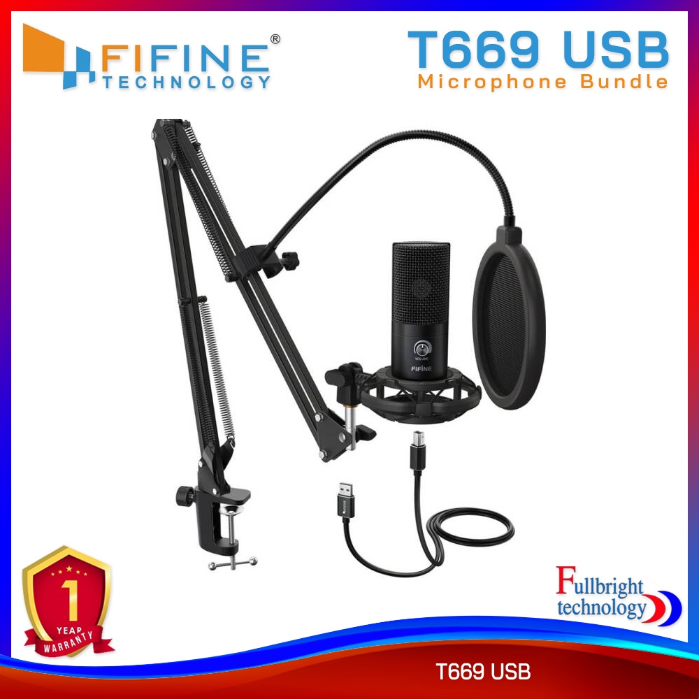 Fifine T669 USB Microphone Bundle Set ชุดไมโครโฟนคอนเดนเซอร์ พร้อมขาตั้งแบบหนีบและอุปกรณ์เสริม ...