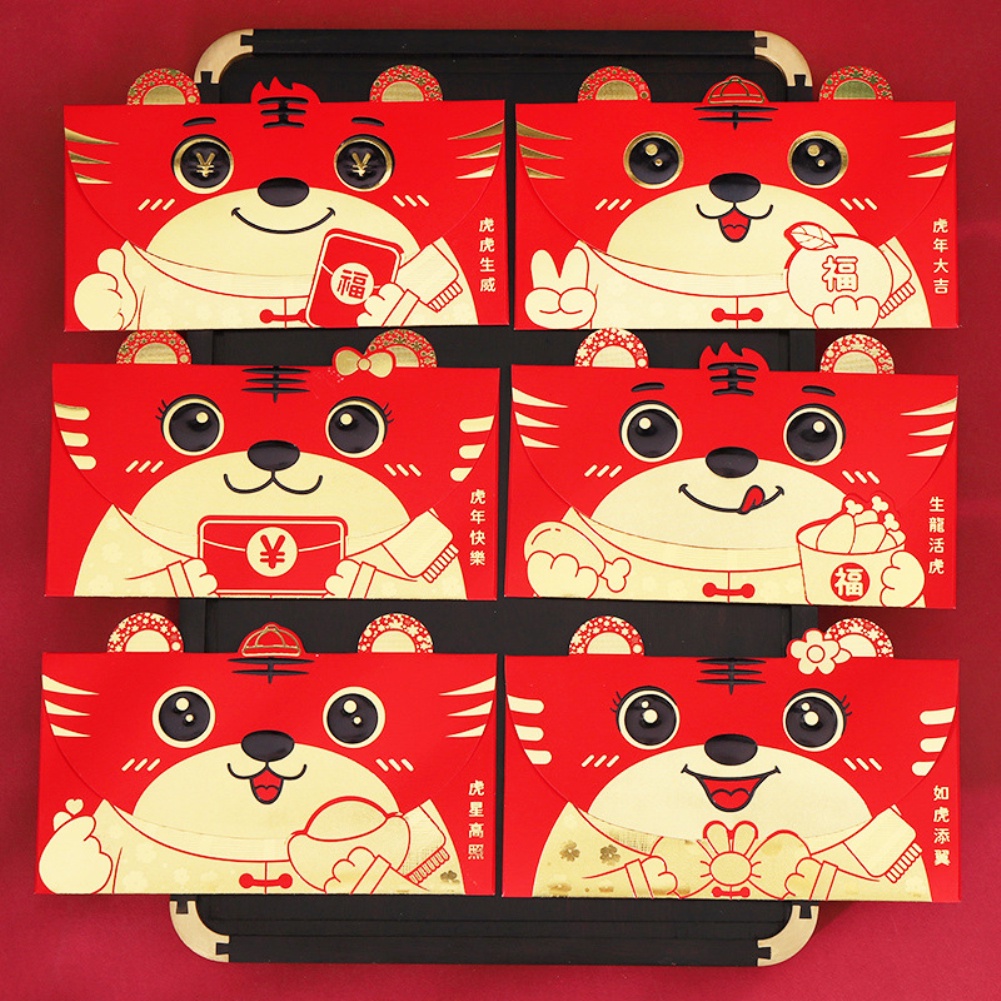 【ในการจัดส่ง】 4/6 ชิ้นปีมังกรสไตล์จีนสีแดงปีใหม่แพ็คเก็ตโชคเงินกระเป๋า ...