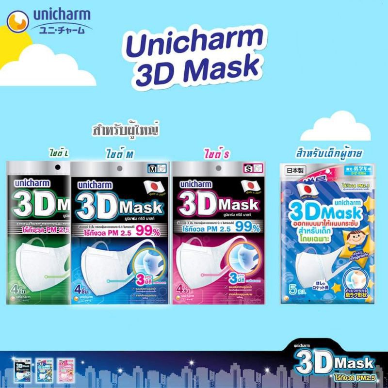 Unicharm 3D mask หน้ากากอนามัย ป้องกันฝุ่น PM2.5 | Shopee Thailand