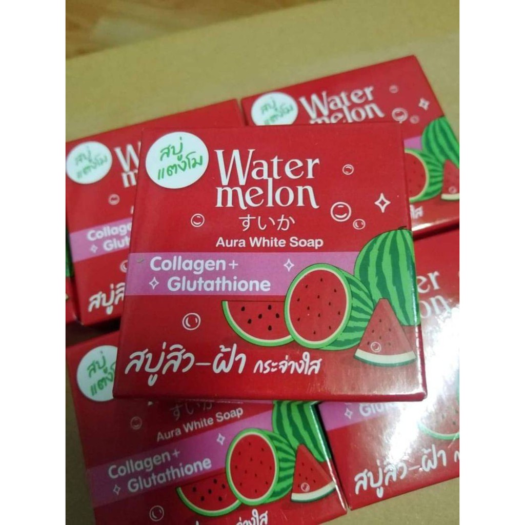 สบู่สิว-ฝ้า แตงโม watermelon aura white soap | Shopee Thailand