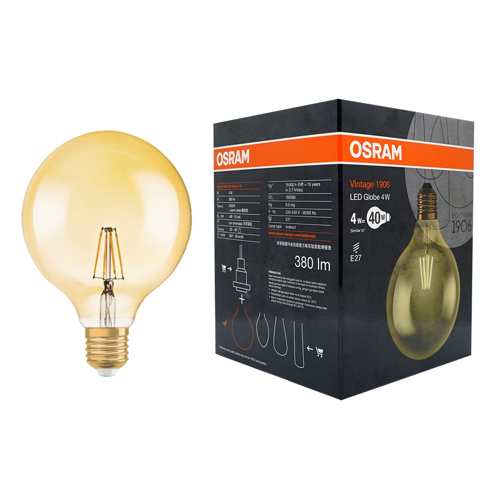 OSRAM หลอดไฟ LED Vintage Filament Classic 4W E27 230V 380 lm แสงวอร์ม ...