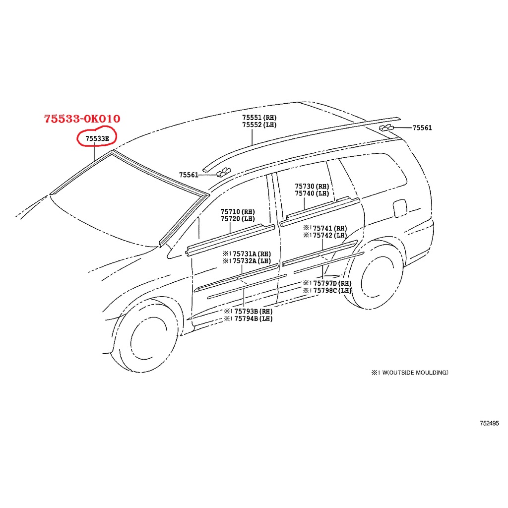 คิ้วกระจกหน้า Toyota KUN40 INNOVA (75533-0K010) แท้ห้าง Chiraauto ...