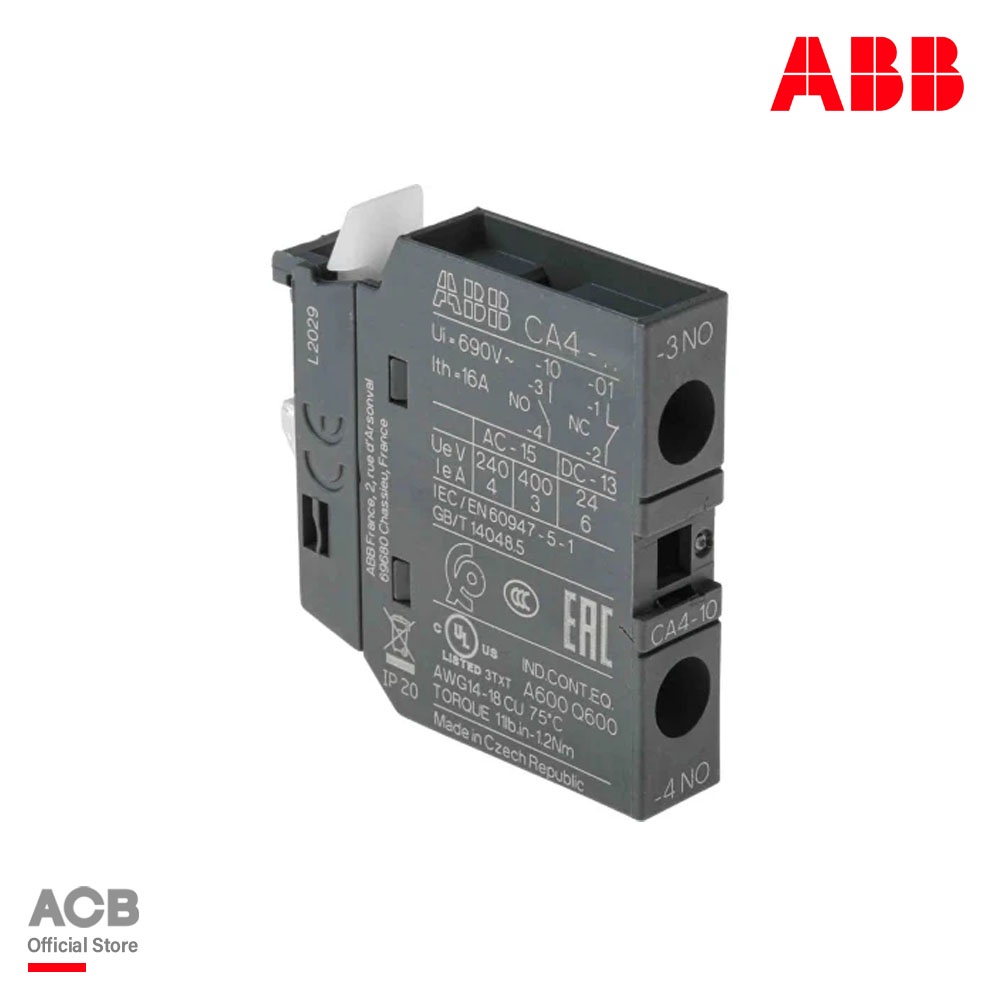 ABB : Auxiliary Contact - 1NO, 1 Contact, Front Mount, 6 A รหัส CA4-10 : 1SBN010110R1010 เอบีบี ...