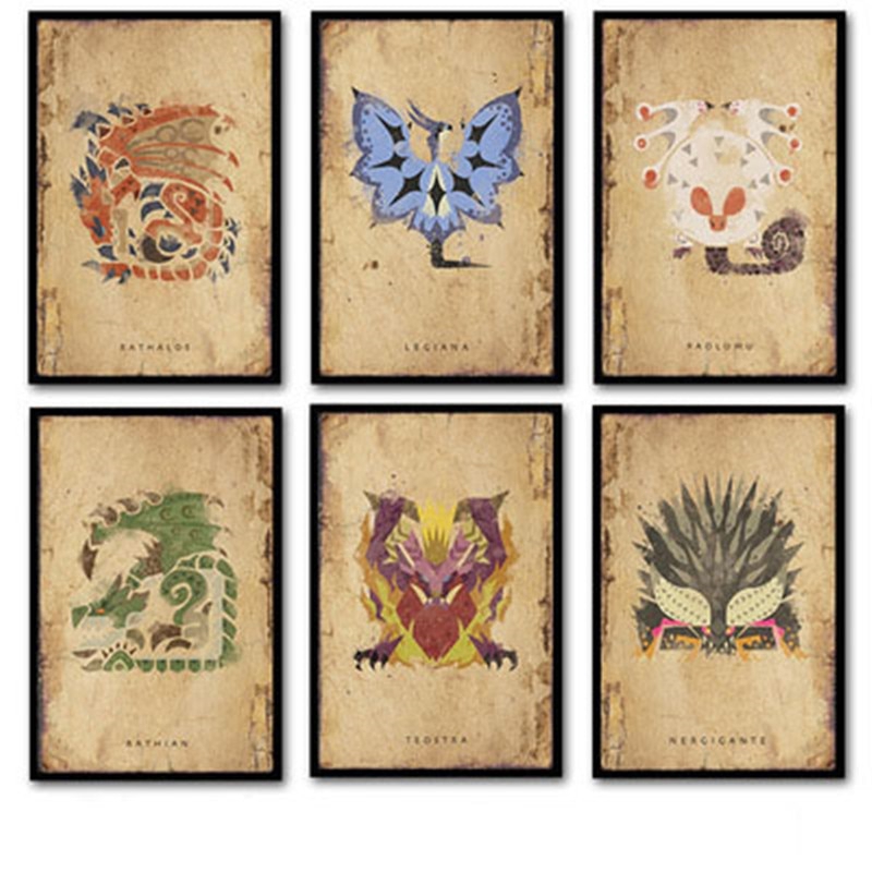 Monster Hunter Retro Canvas Painting Art Print Poster Picture Wall ...