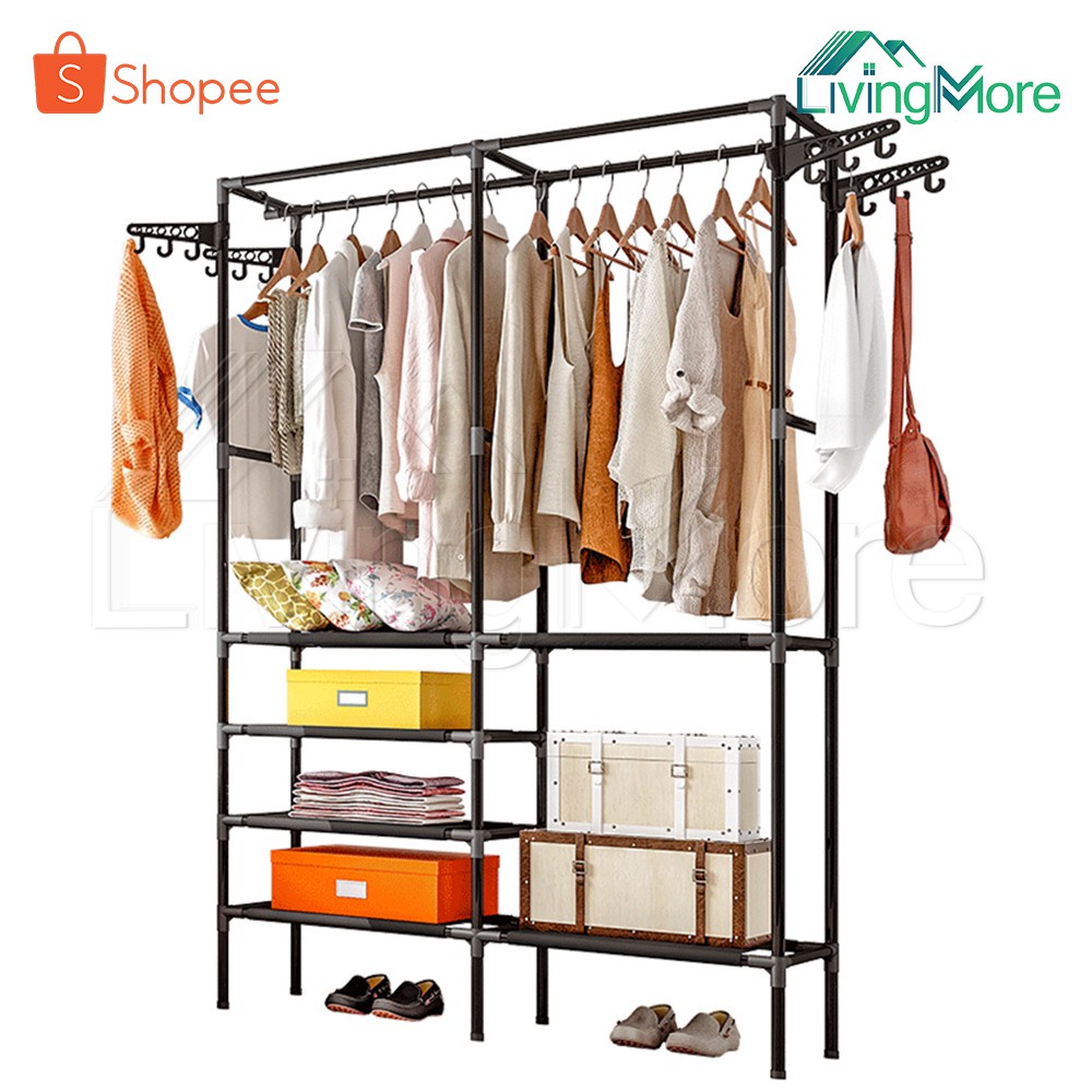 พร้อมส่ง！！ InnHome ราวแขวนผ้า 2in1 ราววางของ ที่แขวนผ้า พร้อมชั้นวางของอเนกประสงค์ รองรับน้ำหนัก ...