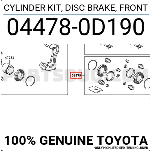 ชุดซ่อมคาลิปเปอร์เบรคหน้า Toyota Yaris 2014 NSP150 (04478-0D191) แท้ ...