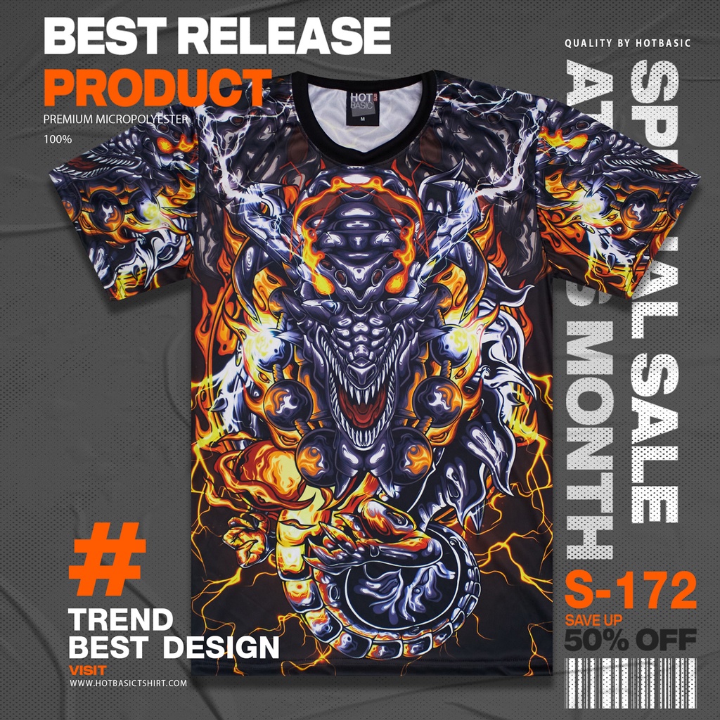 HotBasic เสื้อยืดพิมพ์ลายผ้าไมโคร นุ่มสวมใส่สบายแห้งเร็วไม่ต้องรีด ลายมังกรไฟฟ้า [S172] | Shopee ...