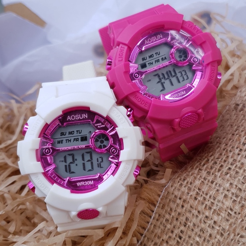 นาฬิกาแฟชั่น AOSUN แบรนด์แท้ ระบบดิจิตอล มีไฟดูเวลากลางคืน สีพาสเทล ...