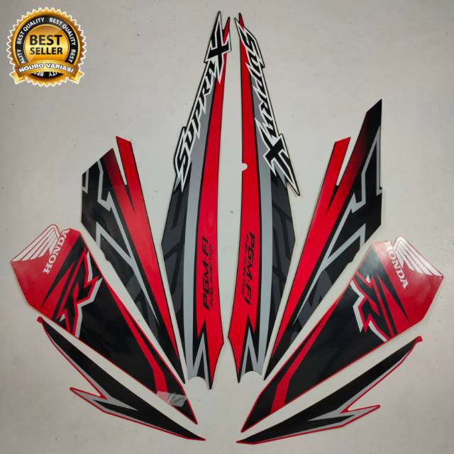 Merah HITAM Honda Supra x 125 fi 2018 แดงและดํา Striping สติ๊กเกอร์ตัด ...