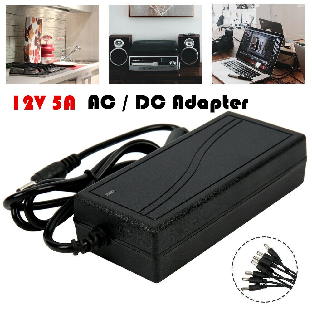 อะแดปเตอร์ 12V 5A AC/DC Adapter แถมสายไฟ ac ปลั๊กบ้าน ในชุด AC 220V To ...
