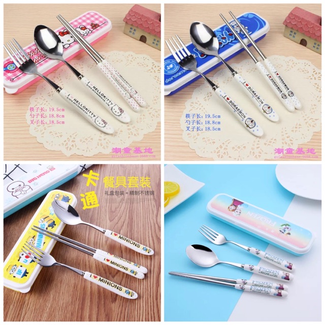 ช้อนส้อมสแตนเลส ลายการ์ตูน Hello Kitty Minion Frozen Doraemon ของใช้บน ...