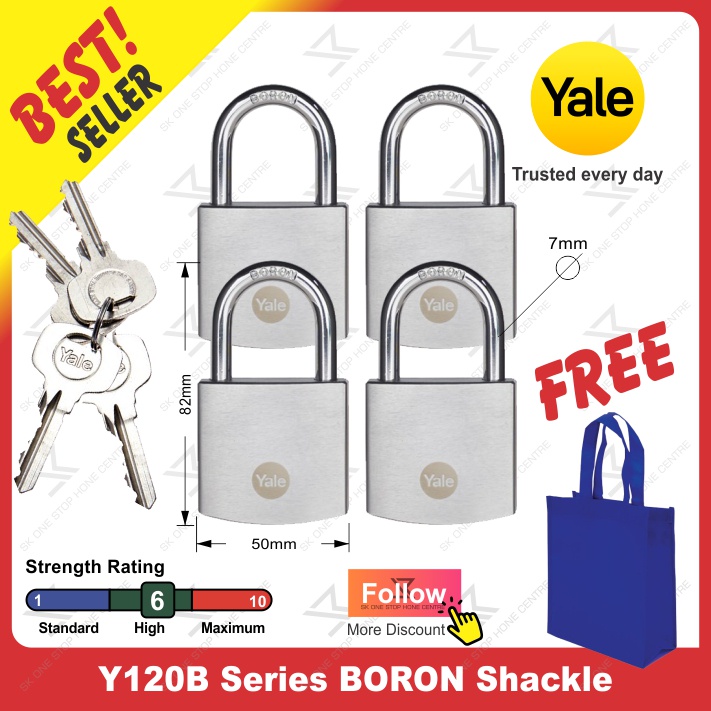 Yale Y120/50/127/4 SATIN CHROME BORON SHACLE PADLOCK 50 มม. PAD LOCK ...