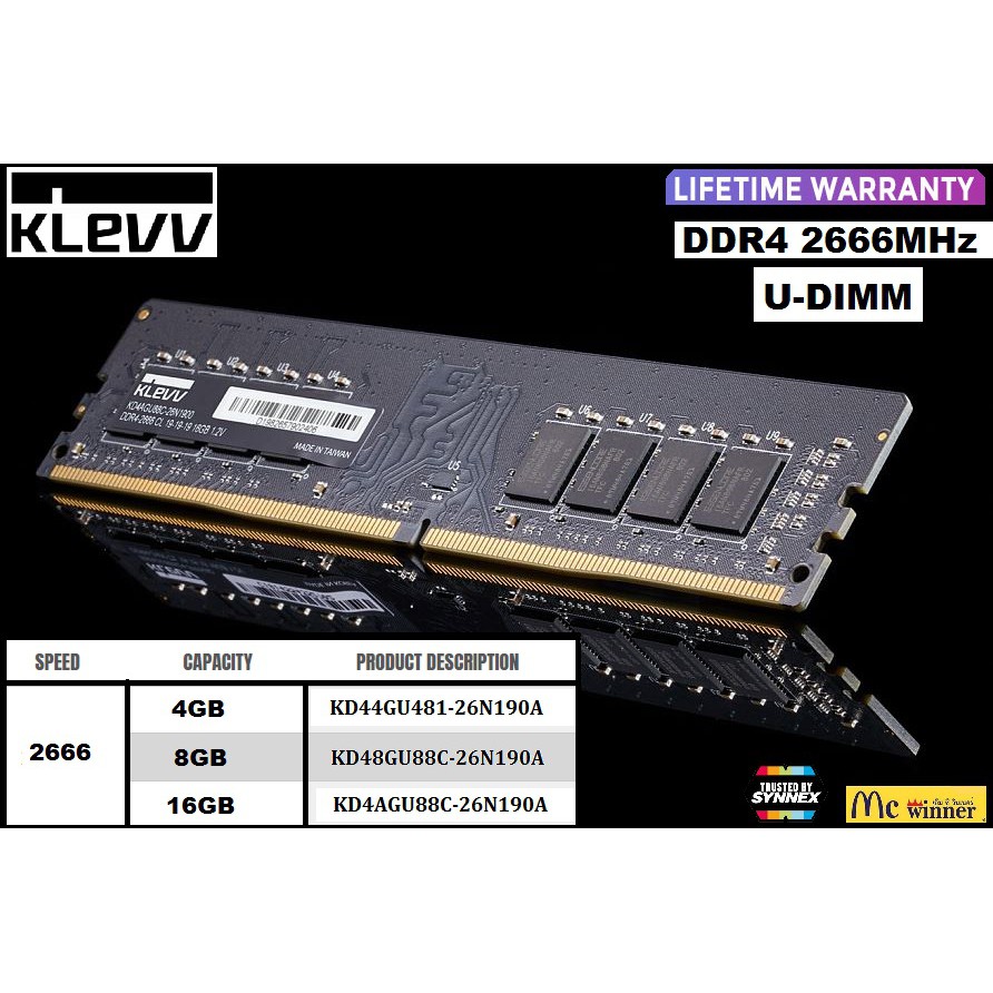 4GB,8GB,16GB PC RAM (แรมพีซี) KLEVV U-DIMM DDR4 2666MHz CL19 288 Pin 1.2V - รับประกันตลอดอายุการ ...