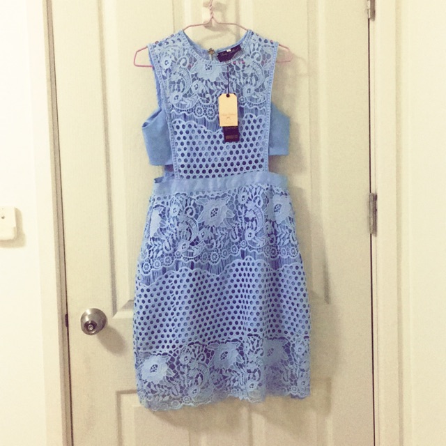 ชุดเดรส สีฟ้า ผ้าลูกไม้ สวยมาก งาน lady ribbon size M | Shopee Thailand