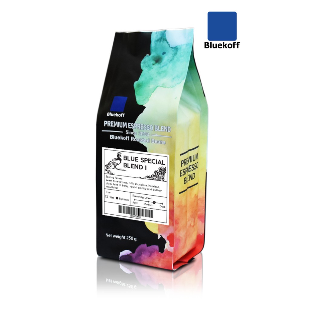 Bluekoff เมล็ดกาแฟเบลนด์ Blue Special Blend Arabica 100% (Medium - Dark Roast) (1 ถุง บรรจุ 250 ...