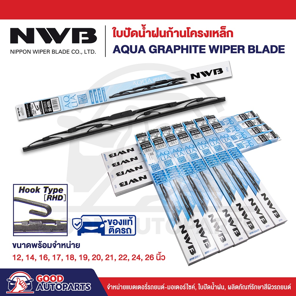 ใบปัดน้ำฝน NWB AQUA GRAPHITE WIPER BLADE (1 ก้าน) แนบสนิทปัดน้ำฝนได้ดีเยี่ยม ขนาด 12-26 นิ้ว ...