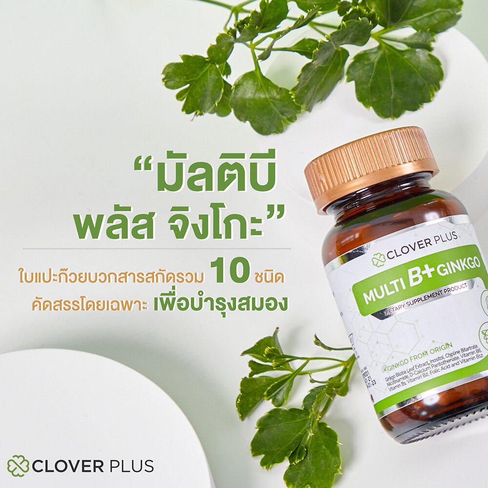 Clover Plus Multi B+ Ginkgo มัลติบี พลัส จิงโกะ สารสกัดจาก ใบแป๊ะก๊วย วิตามินบีรวม 1 กระปุก (30 ...