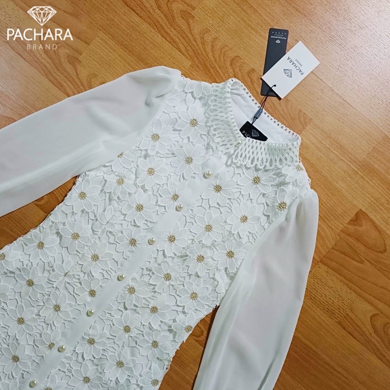 Pachara เดรสลูกไม้ปักสีขาว ชุดสวยงานพรีเมี่ยม | Shopee Thailand