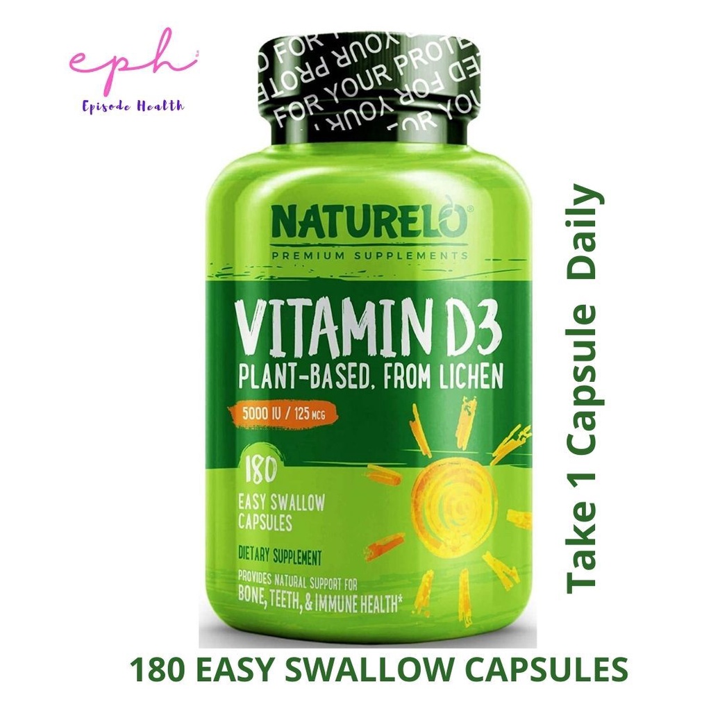 NATURELO Vitamin D3 Plant Based 5000 IU 180 Easy Swallow Capsules ...