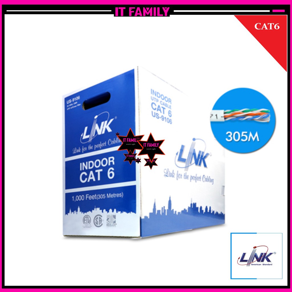 LINK CAT6 UTP Cable 250MHz (305เมตร/Box) รุ่น US-9106 สีขาว | Shopee ...