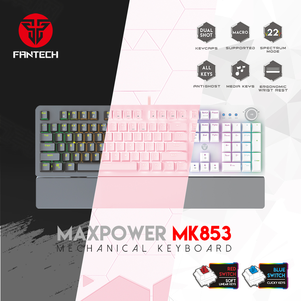 Fantech คีย์บอร์ดเกม Fantech MK853 Max Power BLUE หรือ RED SWITCH RGB ...