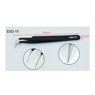 แหนบ สแตนเลสสตีล (ป้องกันไฟฟ้าสถิต) Tweezer ESD-12 ปลายหัวแหลม ตรง ...