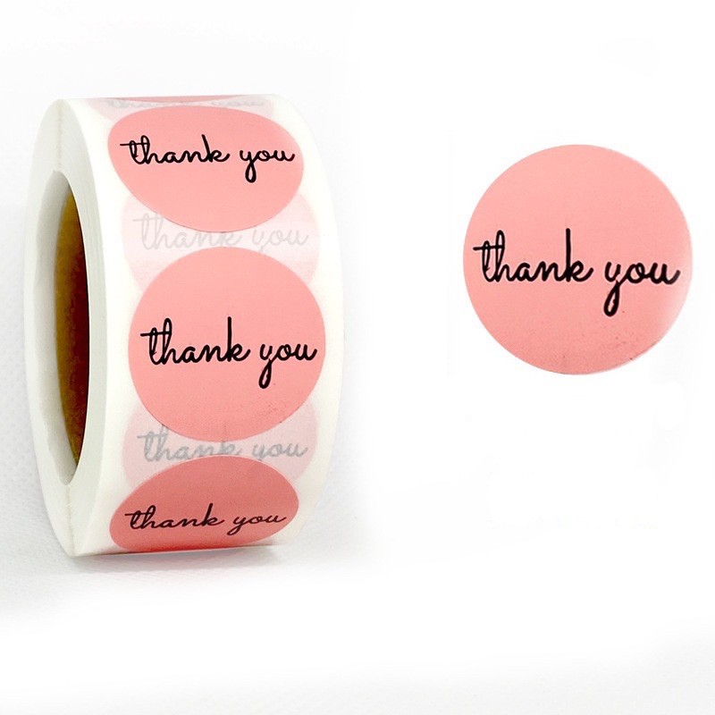 สติ๊กเกอร์ Thank you 500 ดวง HH สีชมพู สติ๊กเกอร์ขอบคุณ สติ๊กเกอร์วงกลม ...