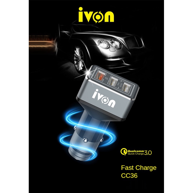 ที่ชาร์จแบตโทรศัพท์มือถือในรถยนต์ IVON CC36 USB Car Charger Quick ...