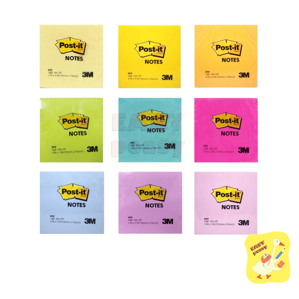 Post it note 3M No.654 ขนาด 3 x 3 นิ้ว กระดาษโน้ต โพสท์-อิท ชนิดมีกาวใน ...