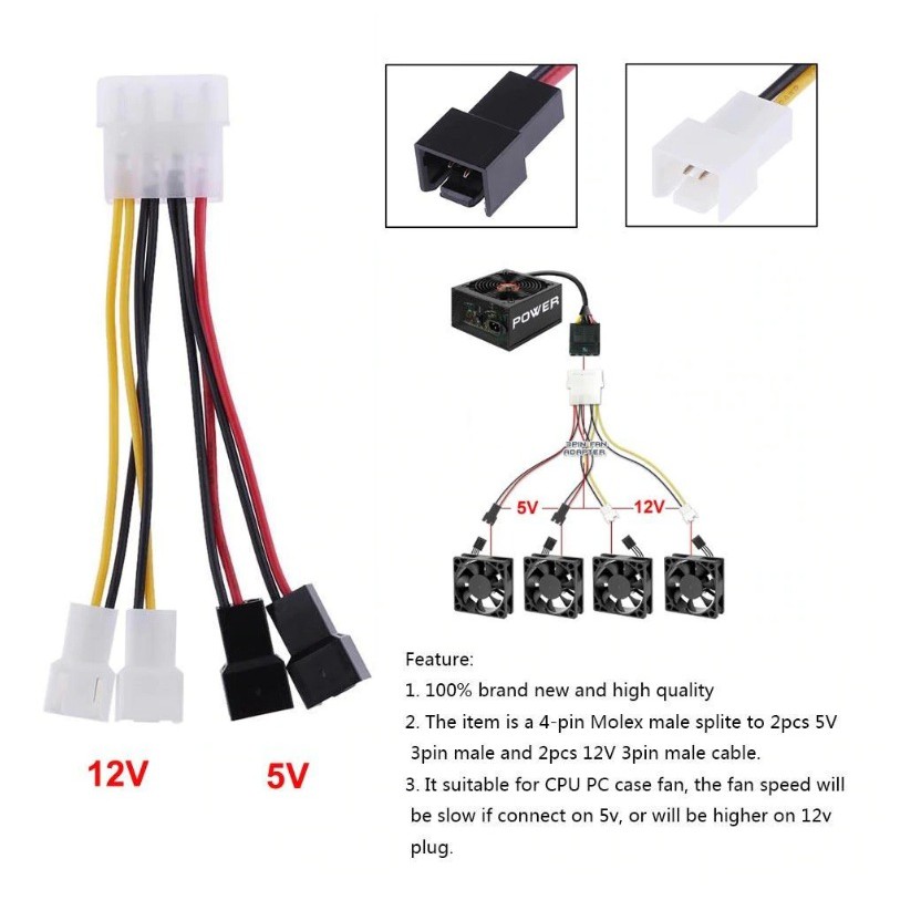 1PCs Computer Cooling Fan Power Cables 4Pin Molex to 3Pin fan Power ...