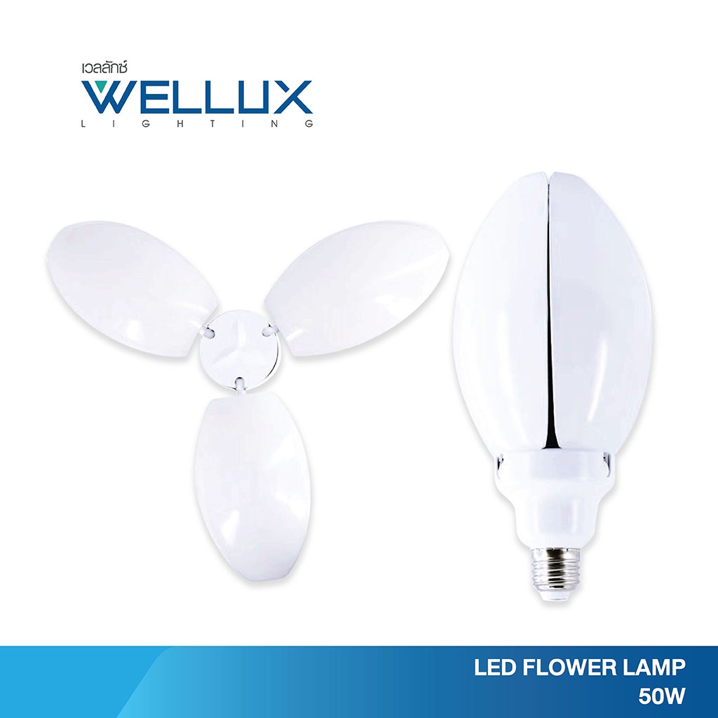 WELLUX หลอดไฟไฮวัตต์ใบพัด 50W ทรง 3 แฉก ปรับองศาได้ มีตัวล็อคอย่างดีใบพัดไม่หุบเอง แสงสีขาว LED ...