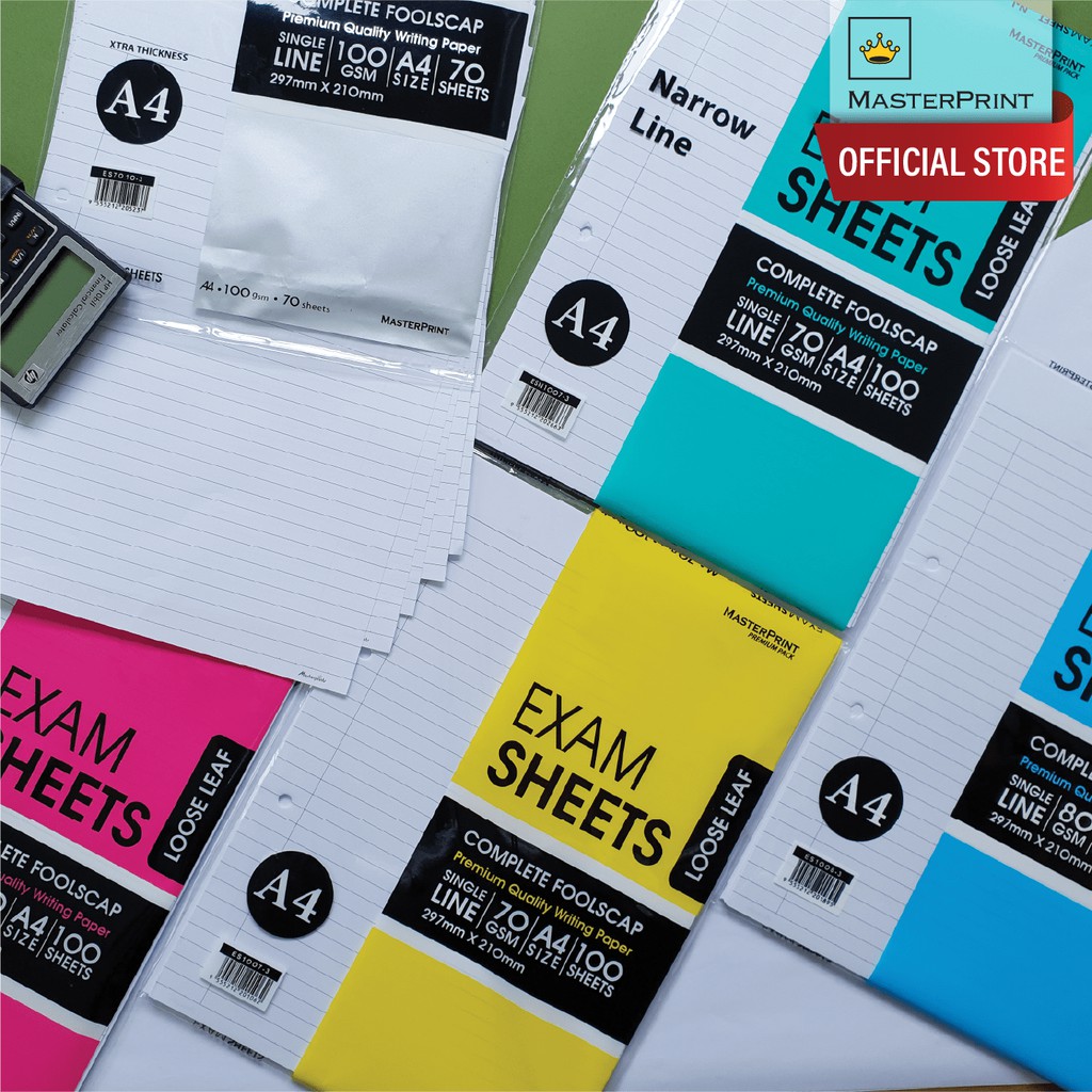 แผ่นกระดาษสอบ Masterprint A4 Foolscap (50/70/100/200's x 60/70/80 ...