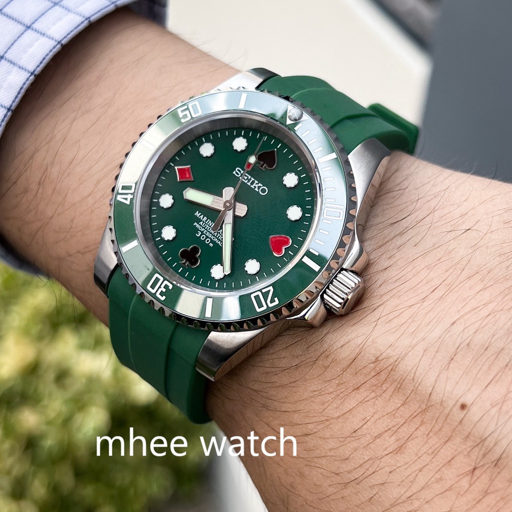 Seiko Mod Sport Submarine Poker Dial Green Rubber Strap | Shopee Thailand