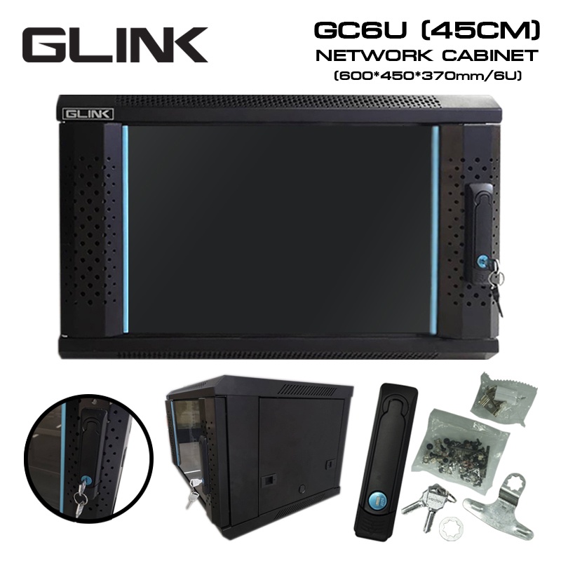 ตู้ Rack CCTV Network Cabinet GC6U (45cm) Black สีดำ 60x45x37cm GLINK ...